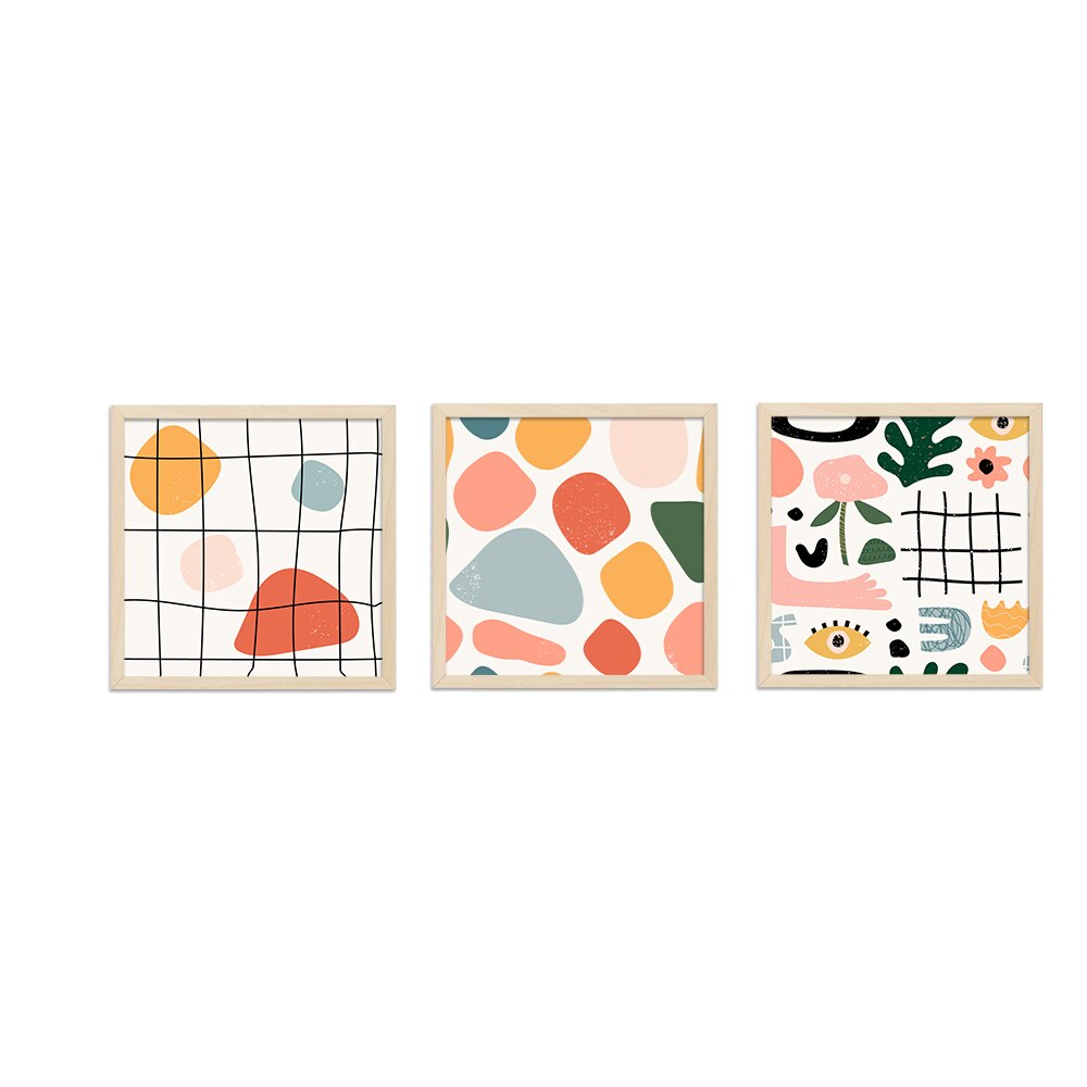 Set 3 tablouri cu rama, Lemn, 23 x 23 cm, Multicolor - eMAG.ro