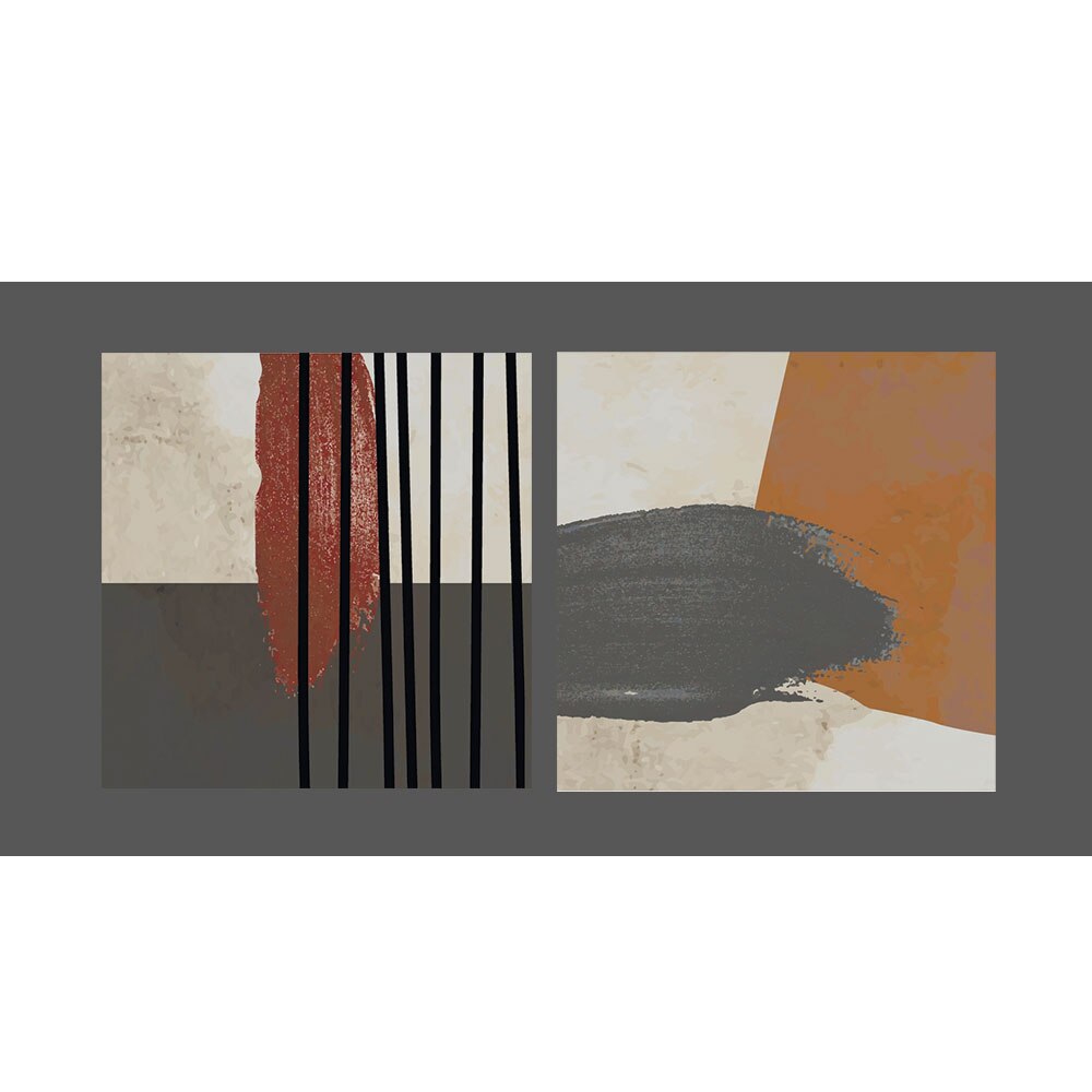 Set 2 tablouri cu rama, Stripe Designs 2, Lemn natural, Maro inchis ...