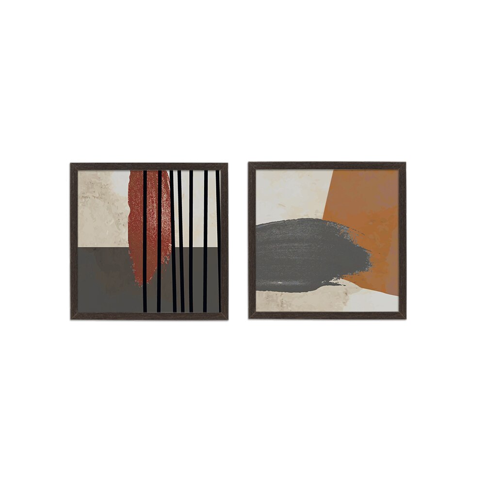 Set 2 tablouri cu rama, Stripe Designs 2, Lemn natural, Maro inchis ...