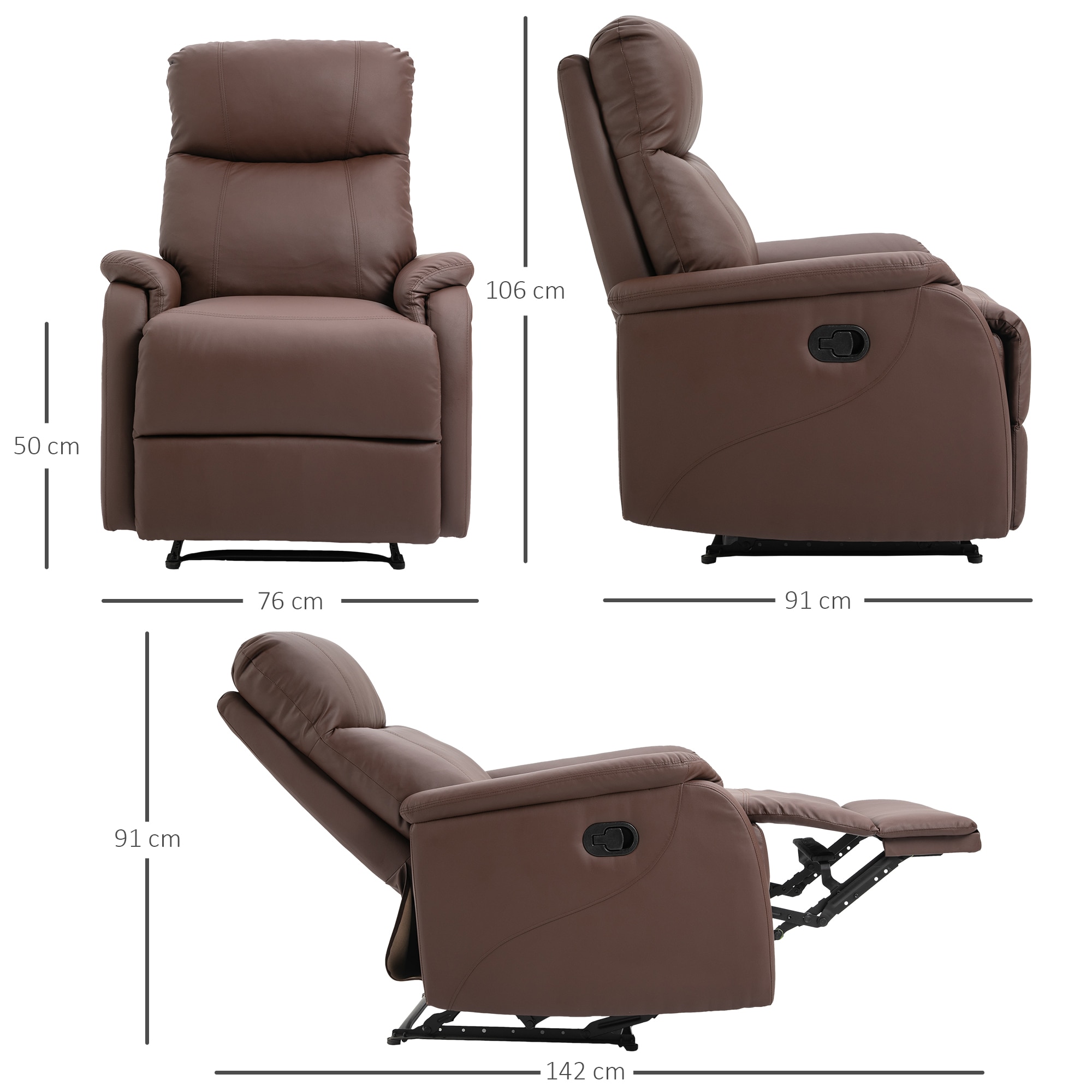 Fotoliu rabatabil, Homcom, Piele ecologica, Suport picioare, 76x91x106 ...