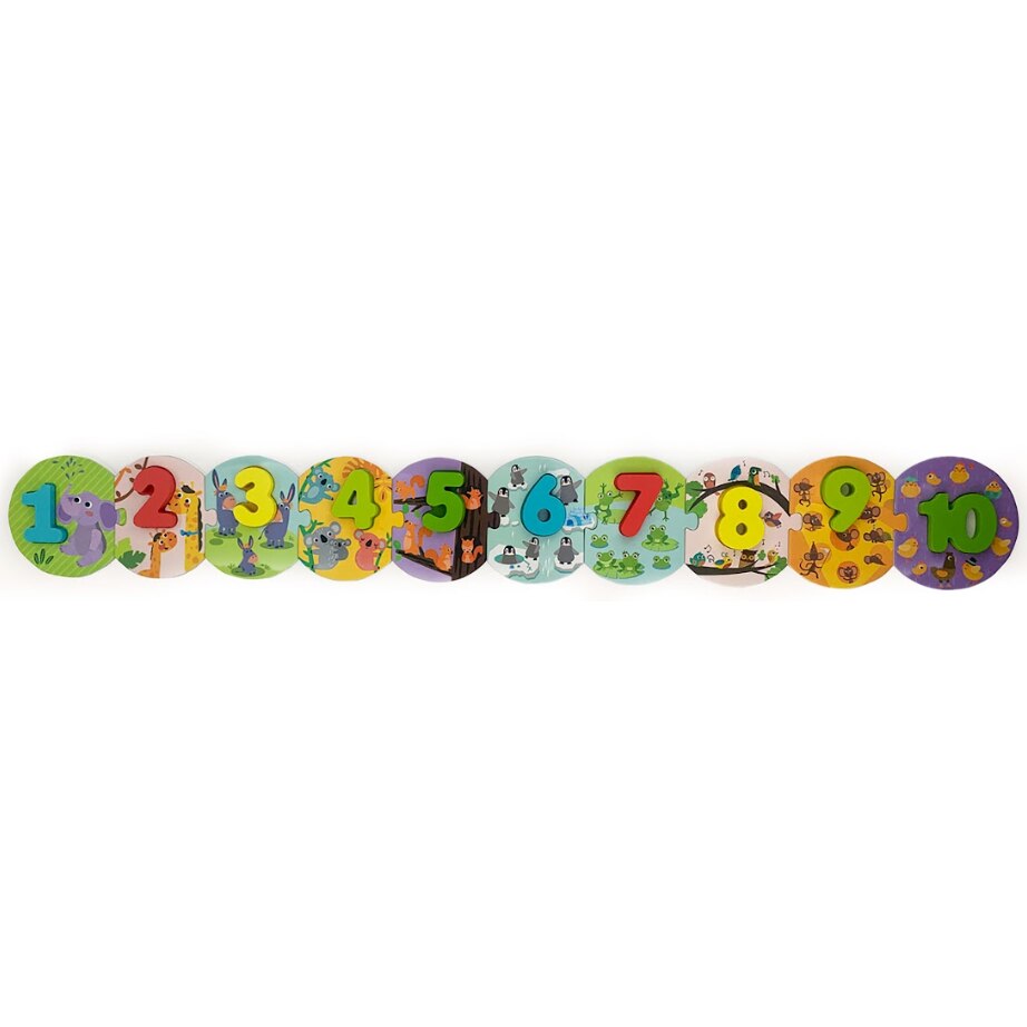 Puzzle educational cu numere, Tooky Toy, Lemn, 20 figurine, 3+ani ...