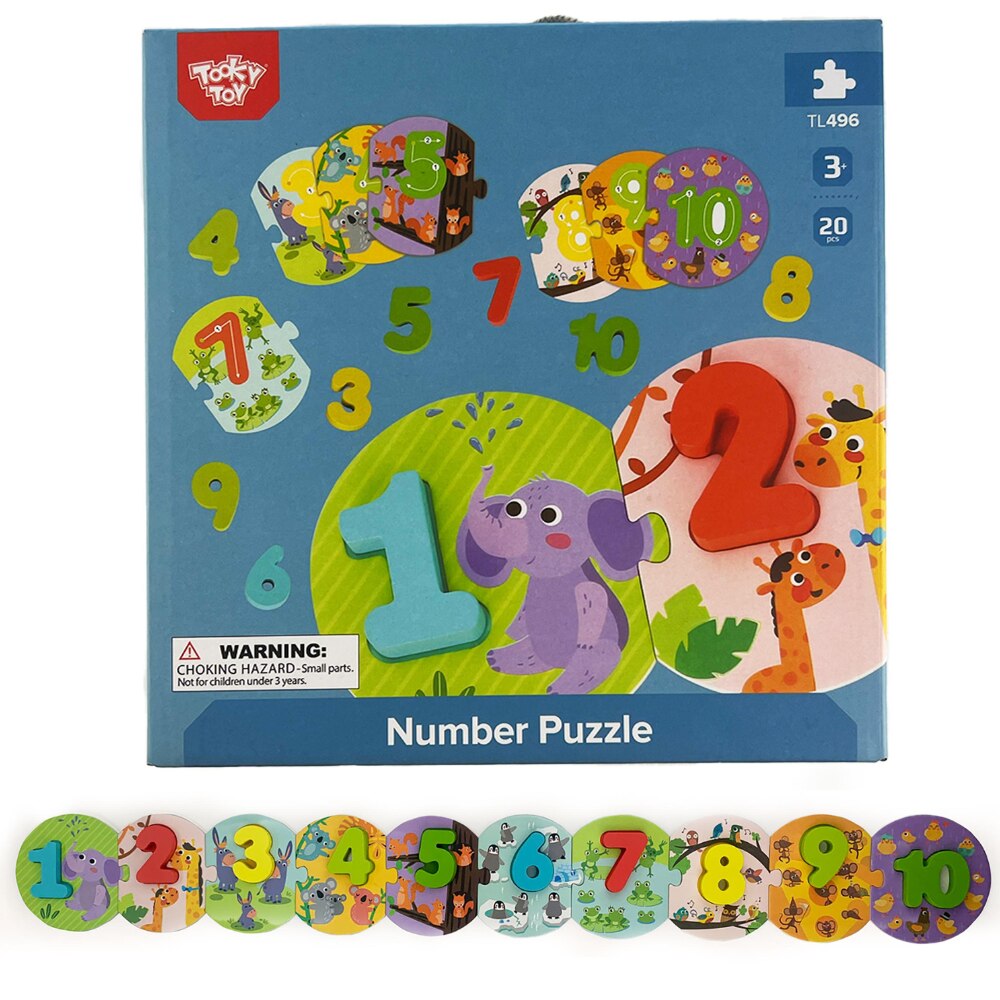 Puzzle educational cu numere, Tooky Toy, Lemn, 20 figurine, 3+ani ...