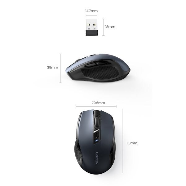 Mouse optic wireless Ugreen USB 2.4GHz / Bluetooth 5.0 4000 DPI negru ...