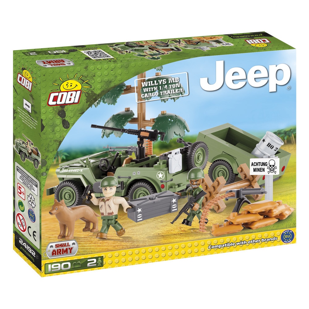 Set Constructie Cobi, Jeep,Jeep Willys MB cu remorca (190piese, 2fig ...