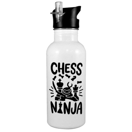 Chess ninja, Sticla alba de apa cu pai, inox 600ml - eMAG.ro