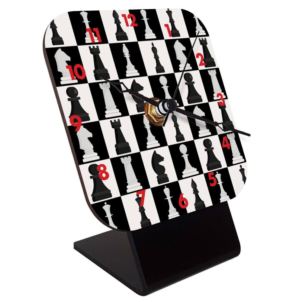 Ceas de masa, Lemn, Patrat, 10 x 12 x 6cm, Alb/Negru - eMAG.ro