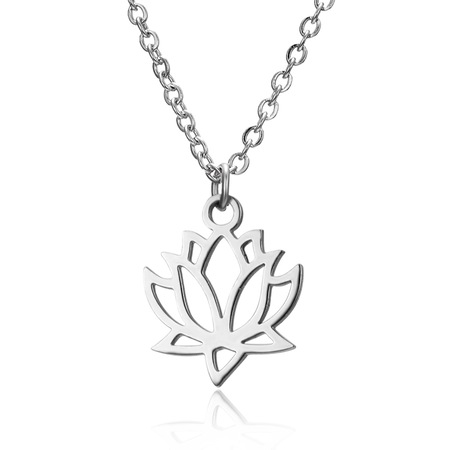 Colier dama, Inox, Model cu floare, 45.72 cm, Argintiu - eMAG.ro