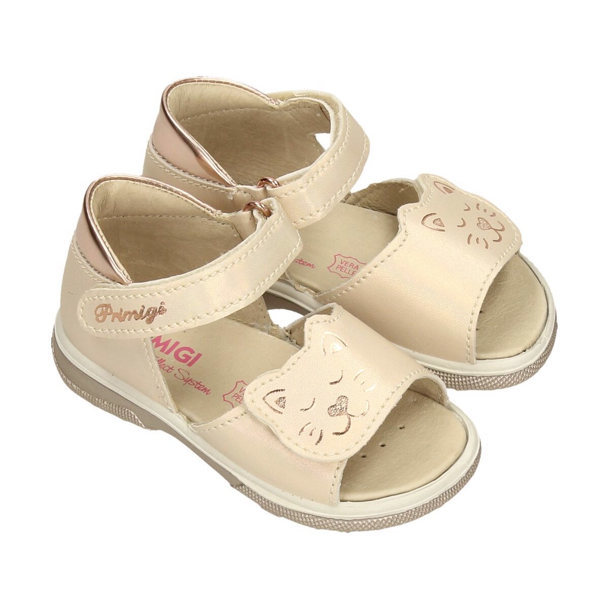 Sandale fete, Primigi, Piele naturala, Bej/Auriu, 22 EU - eMAG.ro
