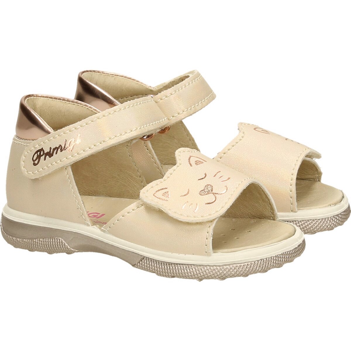 Sandale fete, Primigi, Piele naturala, Bej/Auriu, 22 EU - eMAG.ro