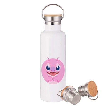 Termos cu capac din bambus, Lilo & Stitch Angel, Inox, Alb, 750 ml ...