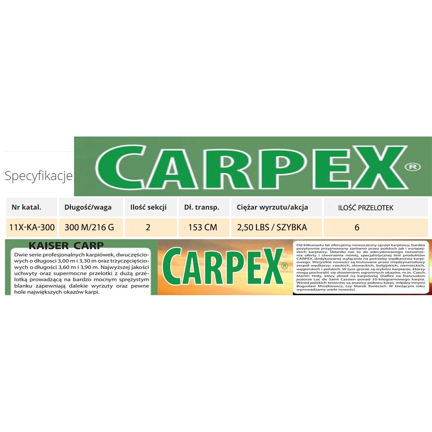 Lanseta Carpex, Kaiser Carp 2 sec. 3.00m, 2.50lbs - eMAG.ro