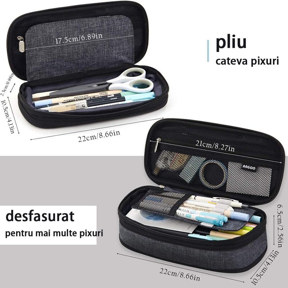 Penar scolar Sundiguer, 22x11x6.5 cm, Gri - eMAG.ro