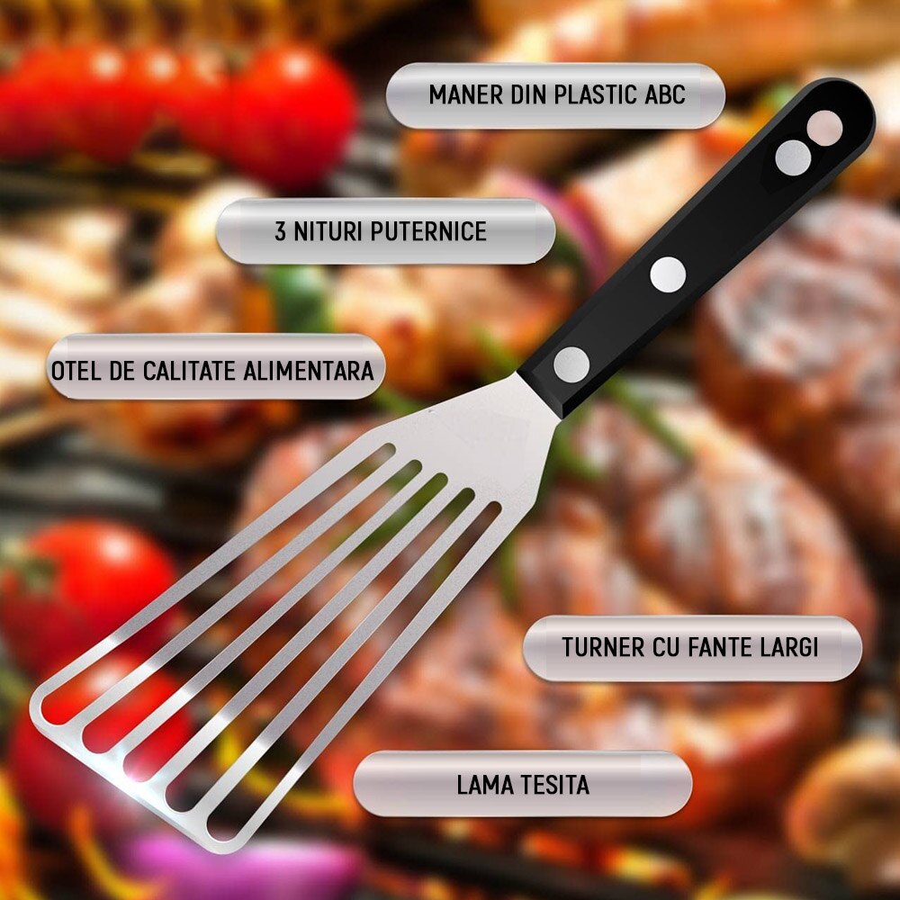 Spatula de scurs, Amtok, Otel inoxidabil, cu fante, largi ...