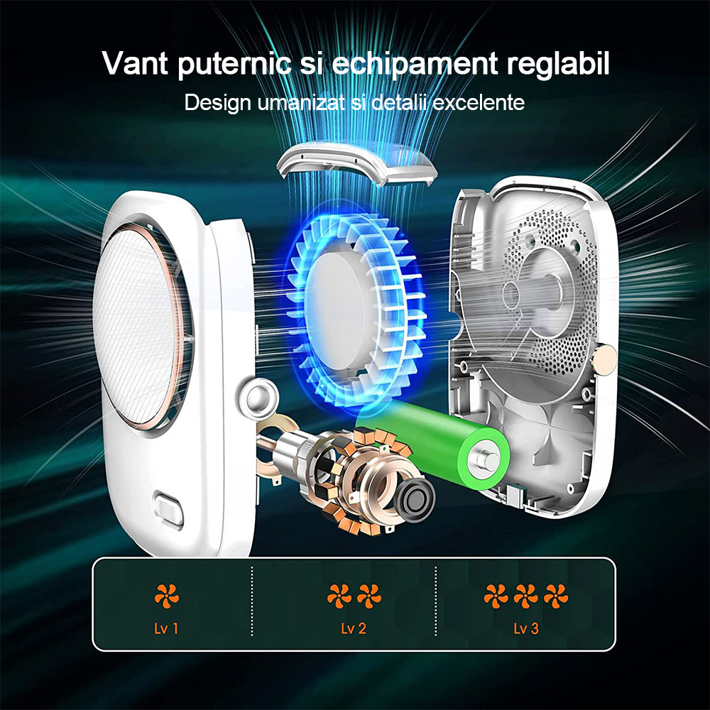 Mini ventilator portabil, YWX, 3 trepte ventilatie, USB, acumulator ...