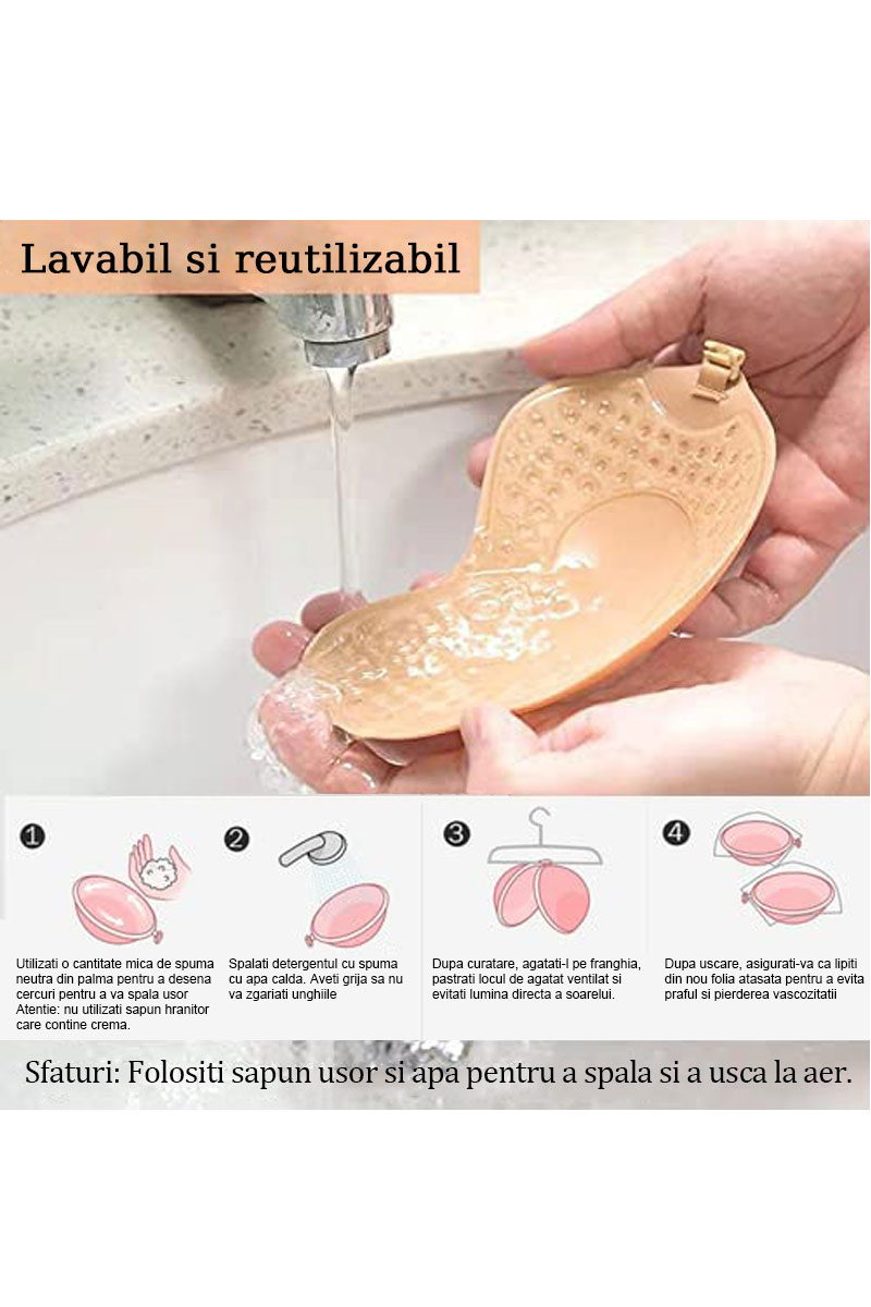 Set 2 Sutien adeziv push-up, Vaxiuja, Silicon/Poliester, Cupa A, Negru ...