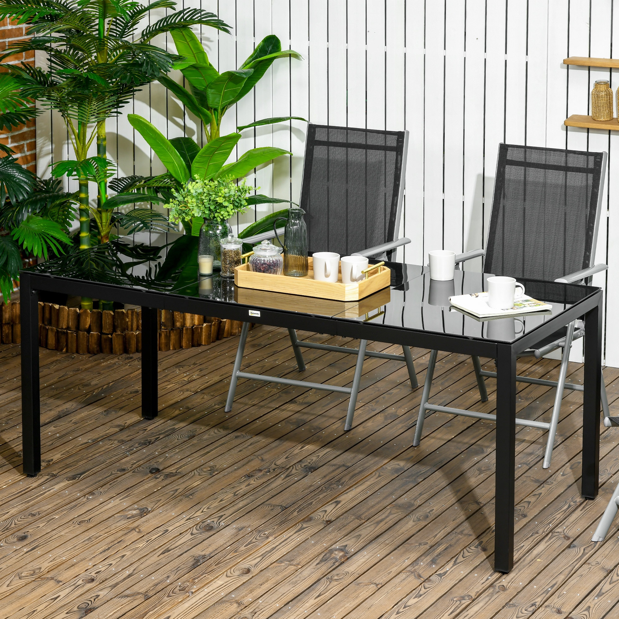 Masa pentru gradina, Outsunny, Aluminiu/Sticla securizata, 180x80x72cm ...