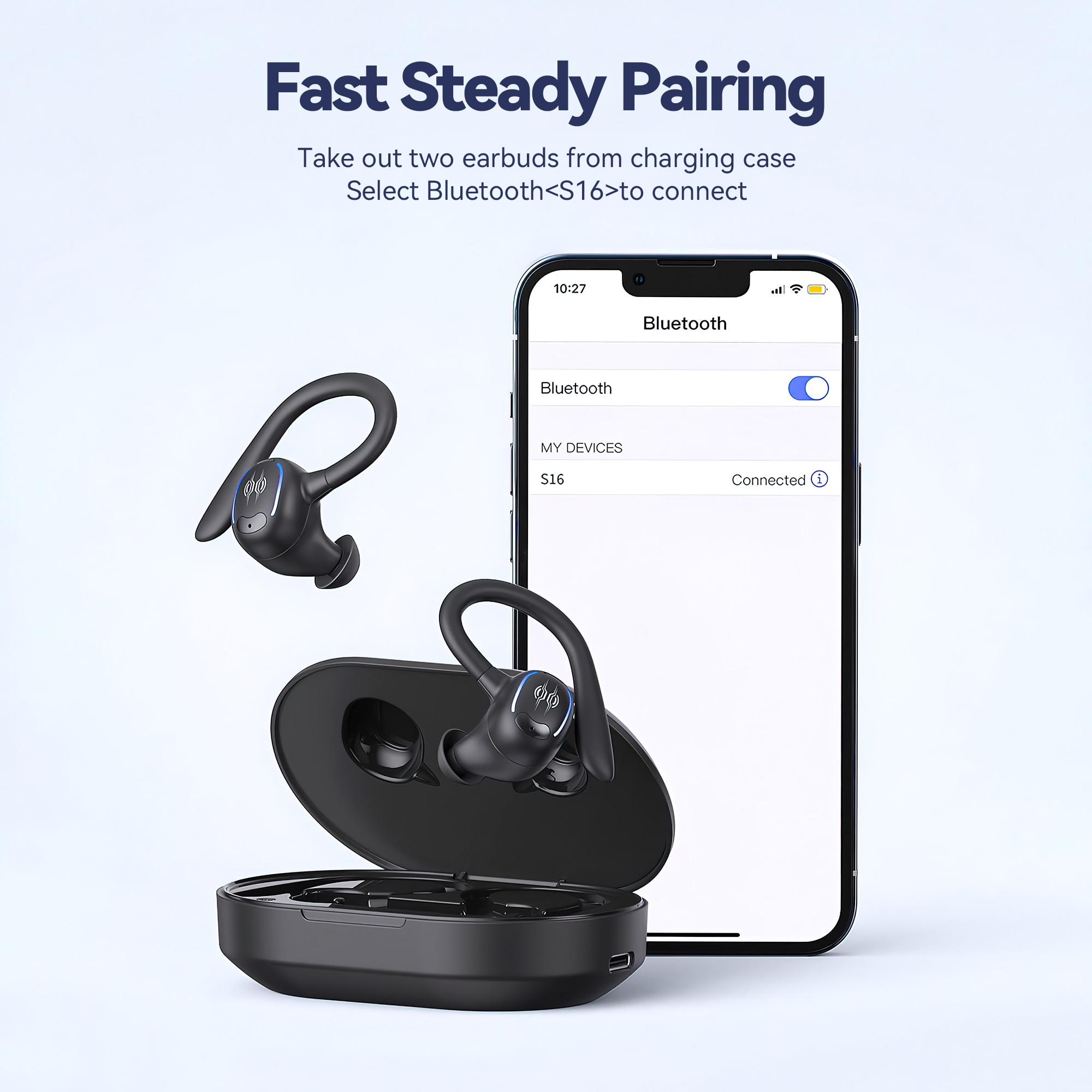 Безжични слушалки, Bluetooth, 50 ч., LED цифров дисплей, Черни - eMAG.bg