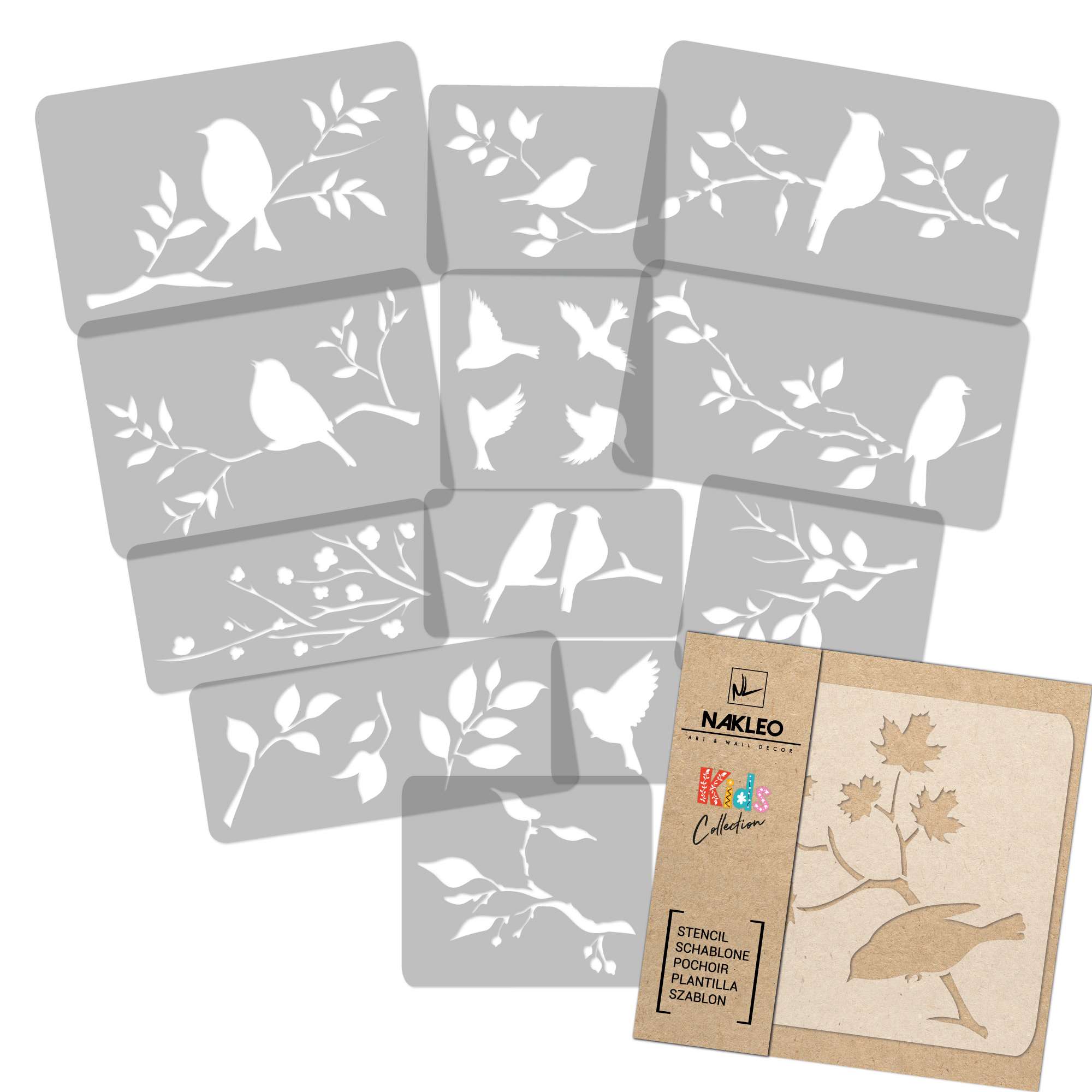 Set 13 sabloane decorative reutilizabile Nakleo, Pasari pe ramura de ...
