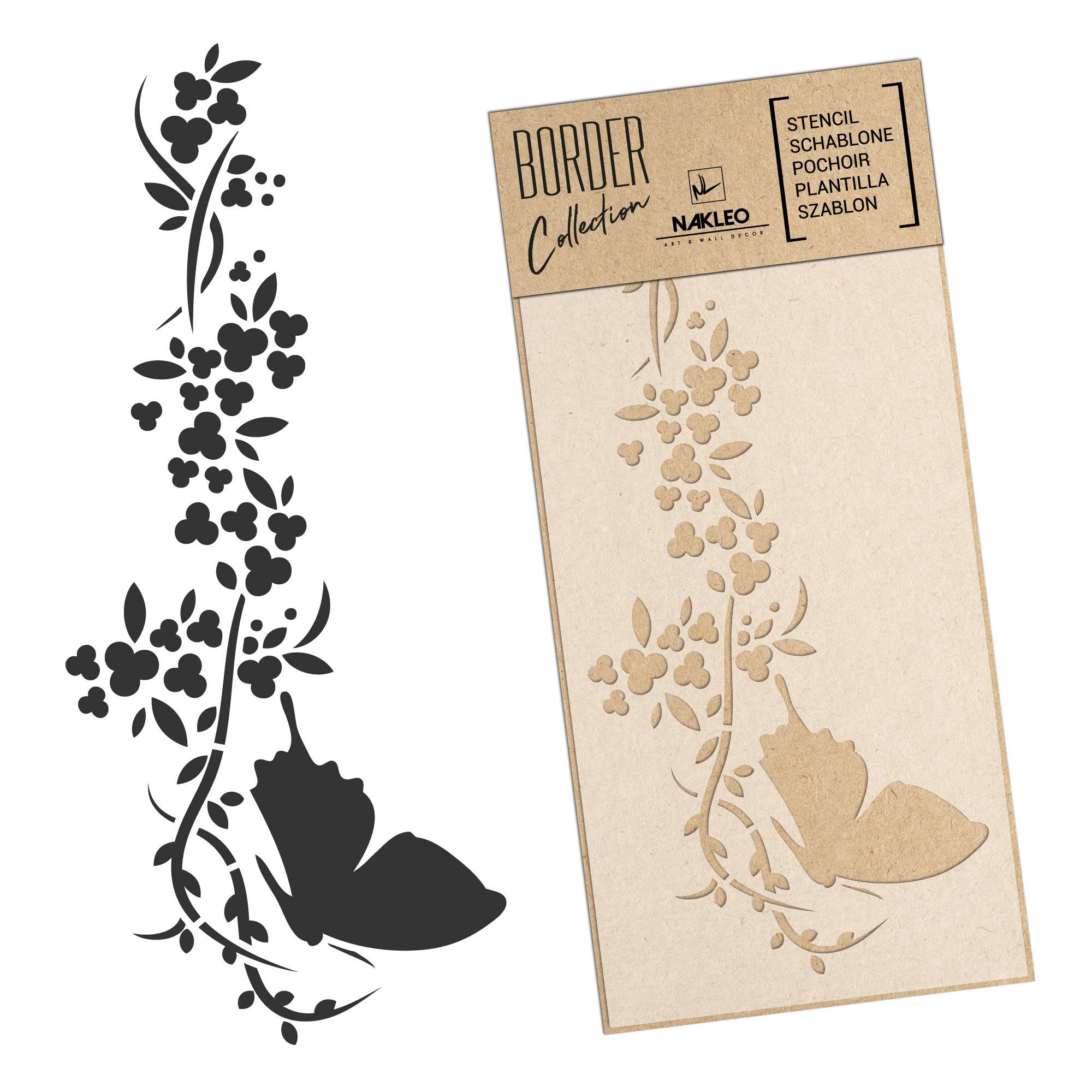 Sablon decorativ reutilizabil, Nakleo, Floare cu fluture, 21 x 45 cm ...