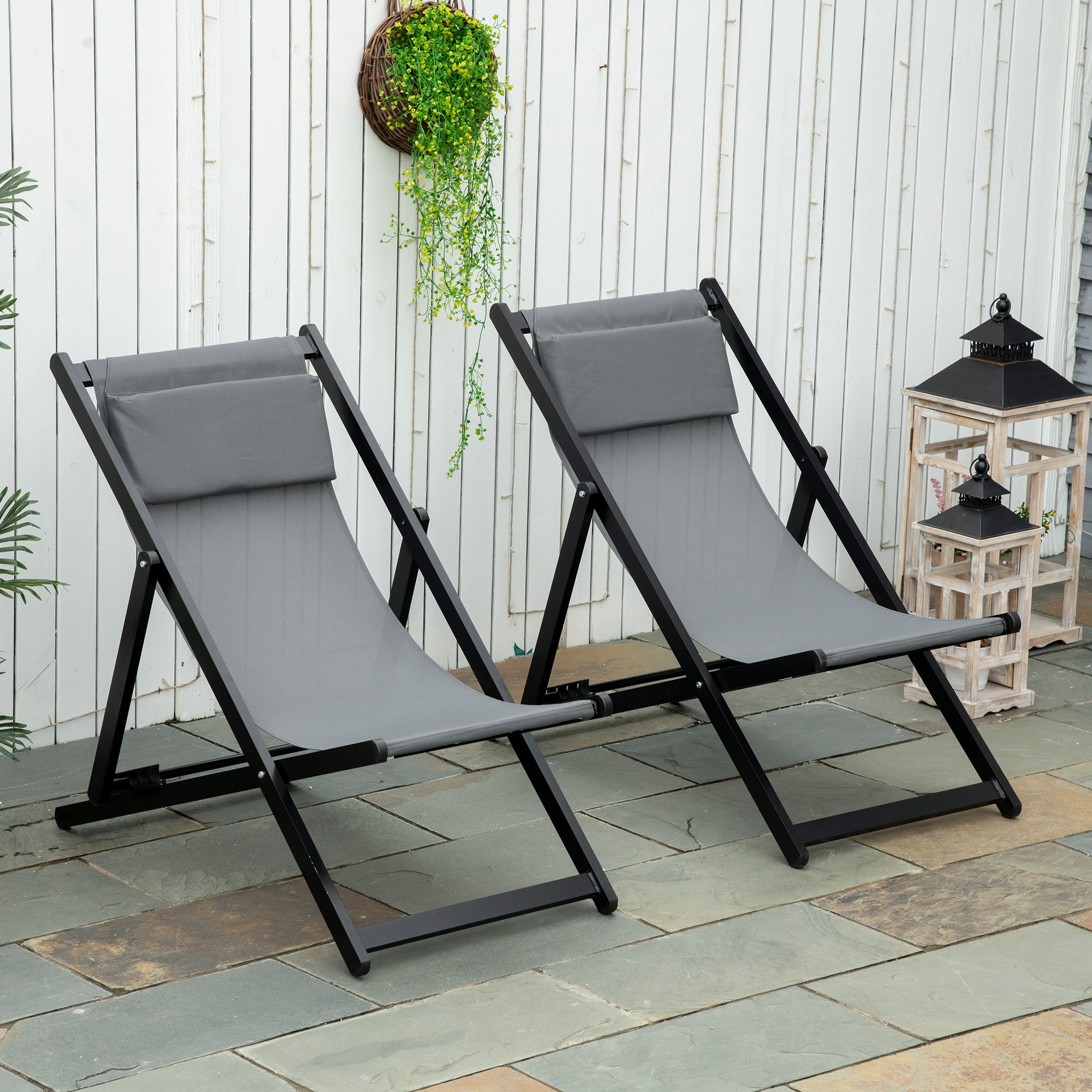 Set 2 sezlonguri pentru gradina, Outsunny, Aluminiu/Textil, 96.5x58x91 ...