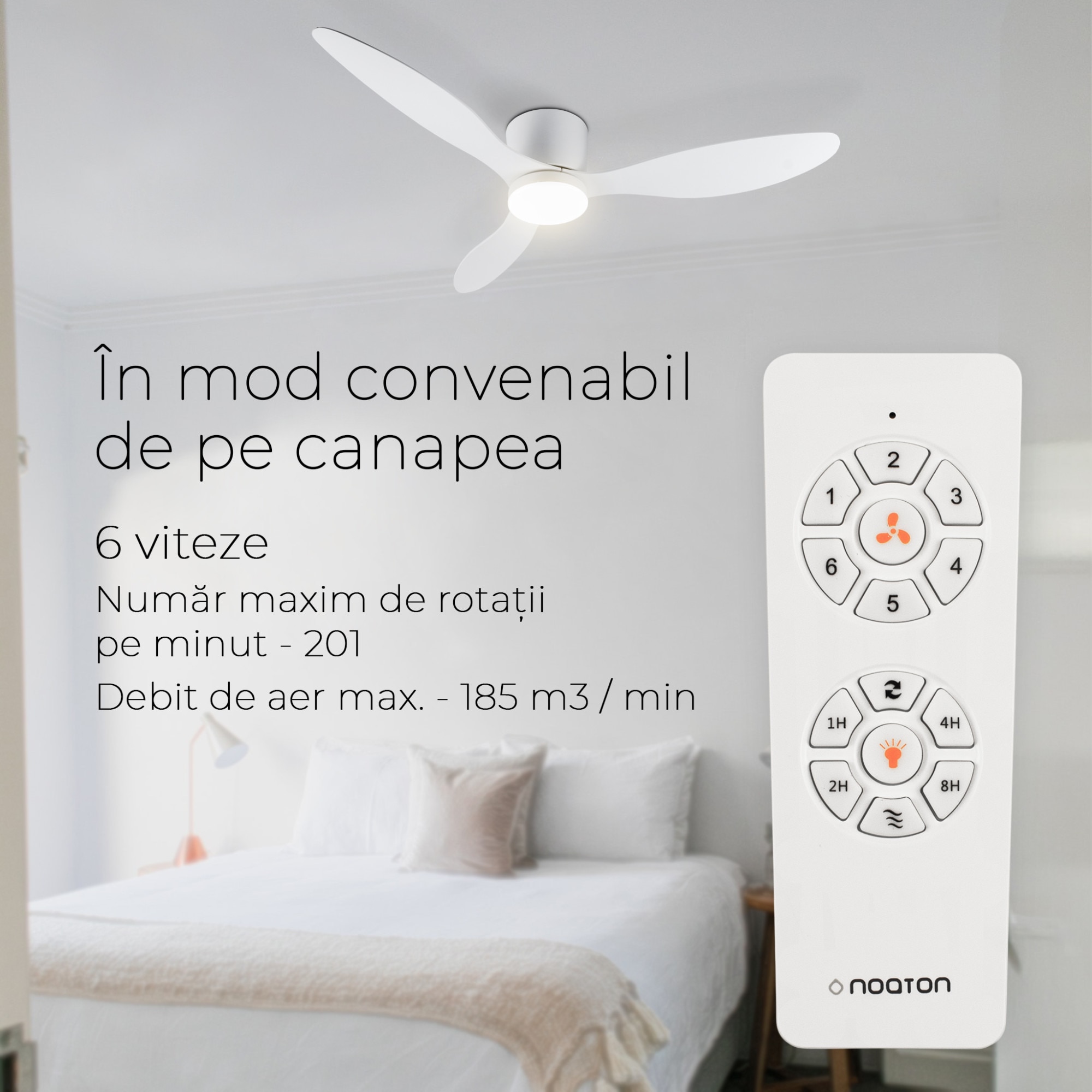 Ventilator de tavan cu lustra, Noaton, 11132WW Fornax, 132 cm, lampa ...