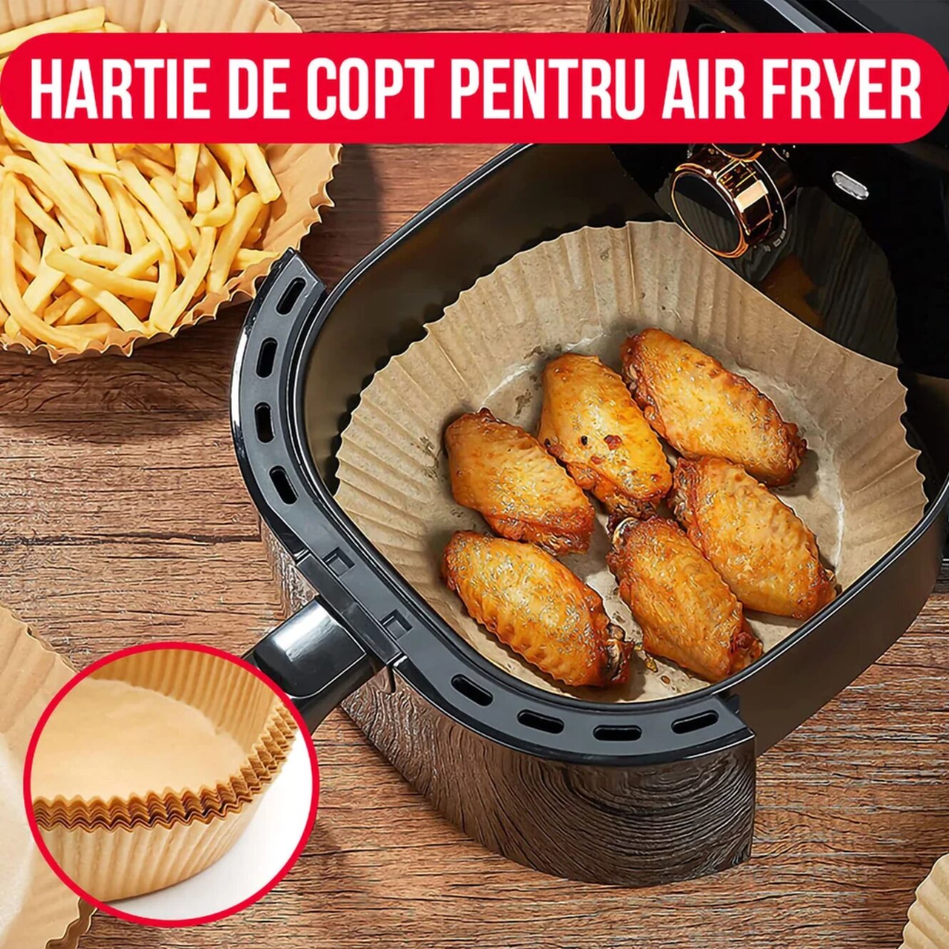 Hartie de copt pentru Air Fryer, 50 buc, maro - eMAG.ro