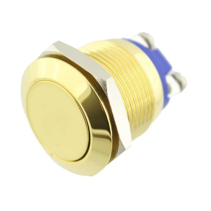 Intrerupator metalic, antivandalism, fara retinere, gold, 19mm, IP65 ...