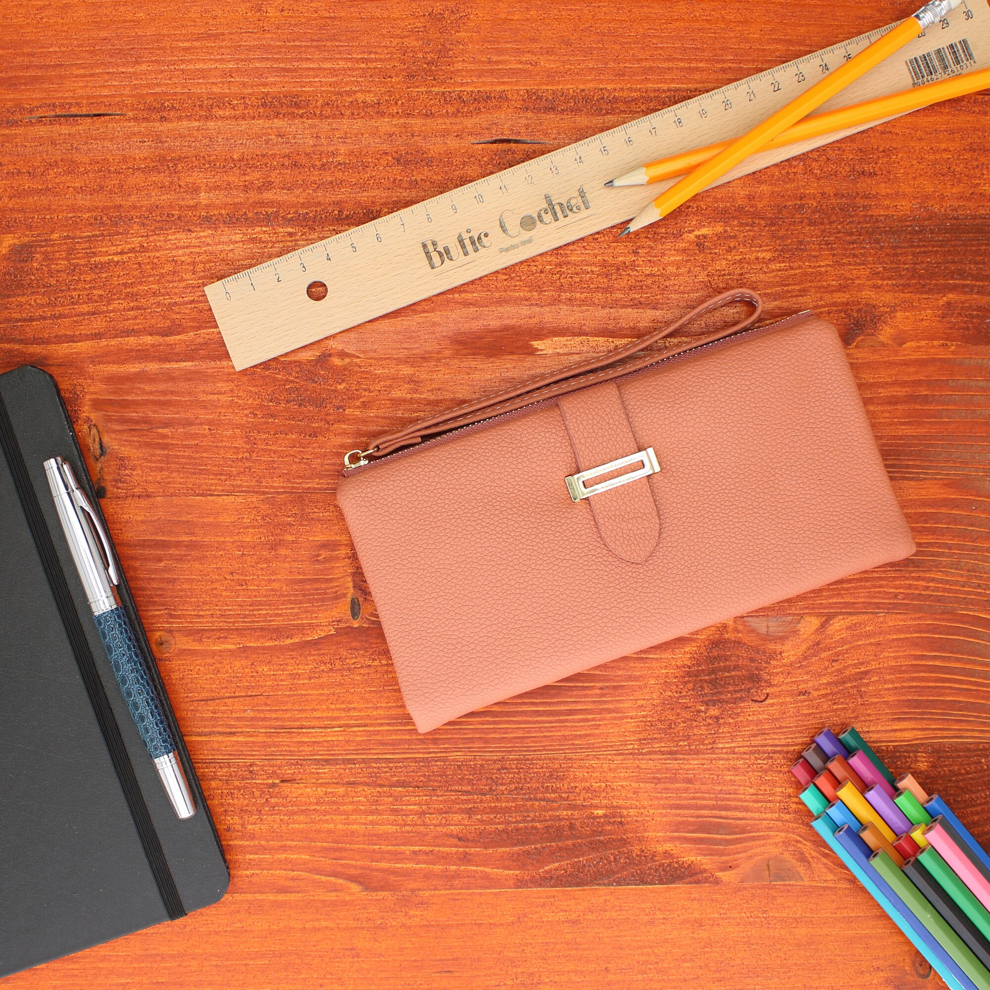 Дамски портфейл, изработен от екологична кожа, Buticcochet, със златни ...