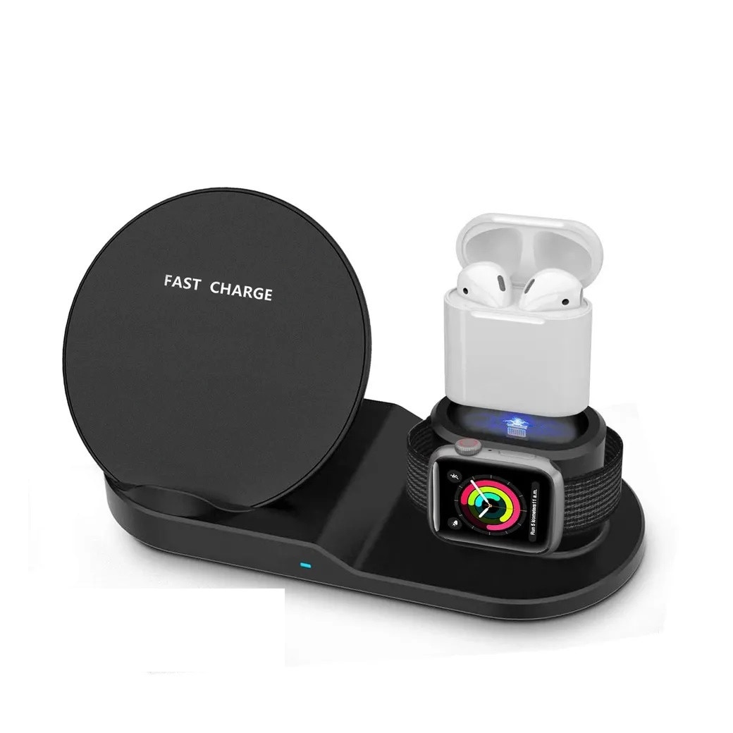 Incarcator wireless rapid 3 in 1 pentru telefon, ceas si casti, statie ...