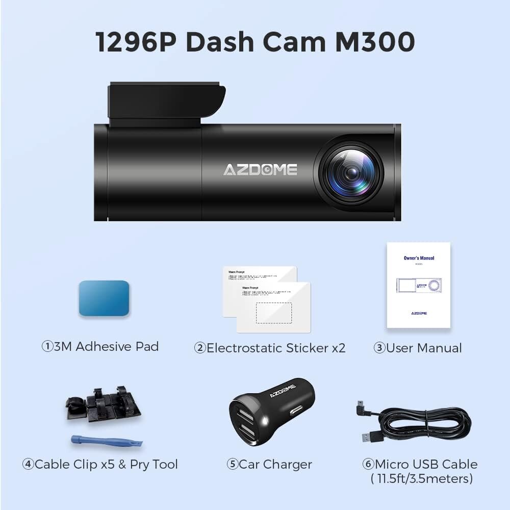 Camera auto DVR AZDOME M300, FHD 1296P, WiFi, Unghi 170°, G-Sensor ...