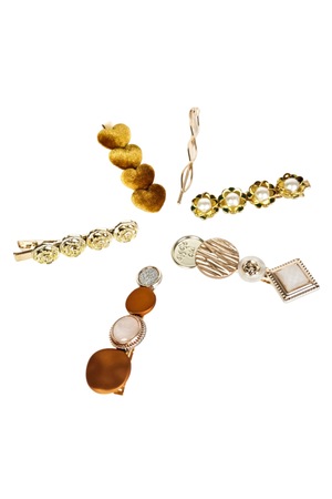 Agrafe de par portocalii/aramii, decorate cu inimioare, set 6 buc - eMAG.ro