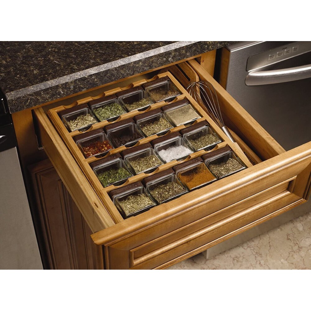 Suport 3 in 1 pentru condimente, din bambus, cu 16 recipiente, pentru ...