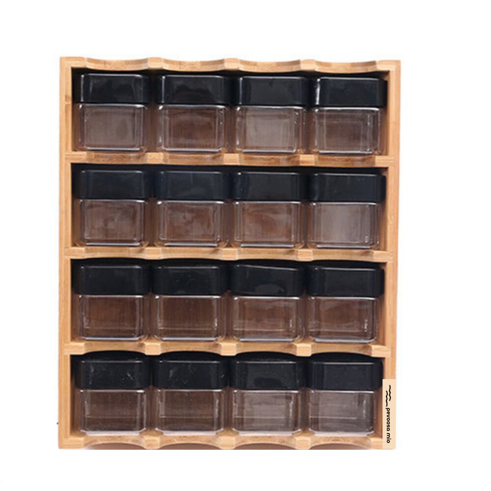 Suport 3 in 1 pentru condimente, din bambus, cu 16 recipiente, pentru ...