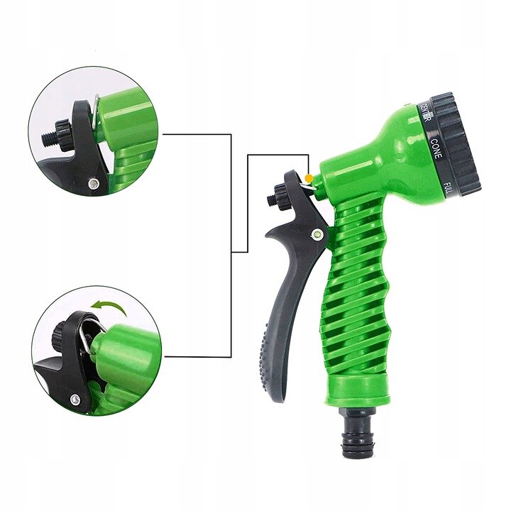 Furtun de udat gradina extensibil cu 7 functii, 22.5 m lungime, Verde ...