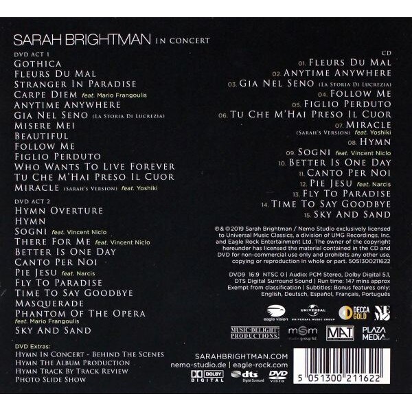 Sarah Brightman: Hymn - In Concert [CD]+[DVD] - eMAG.ro