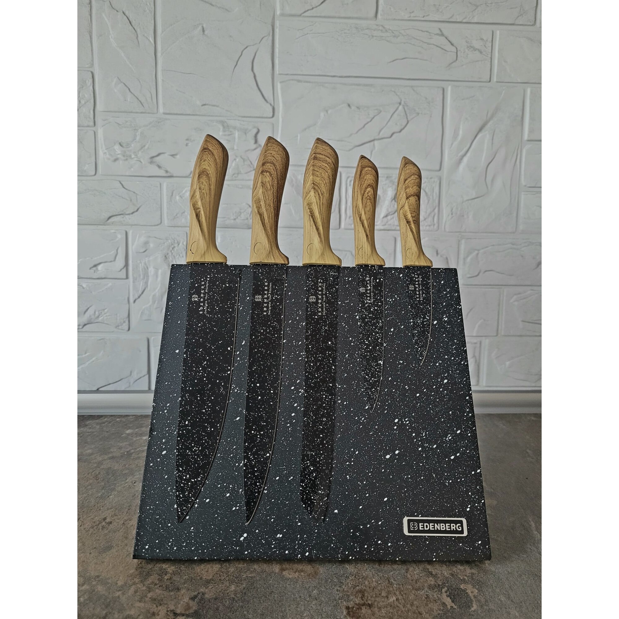 Set cutite Edenberg otel carbon cu suport magnetic 6 piese Negru - eMAG.ro