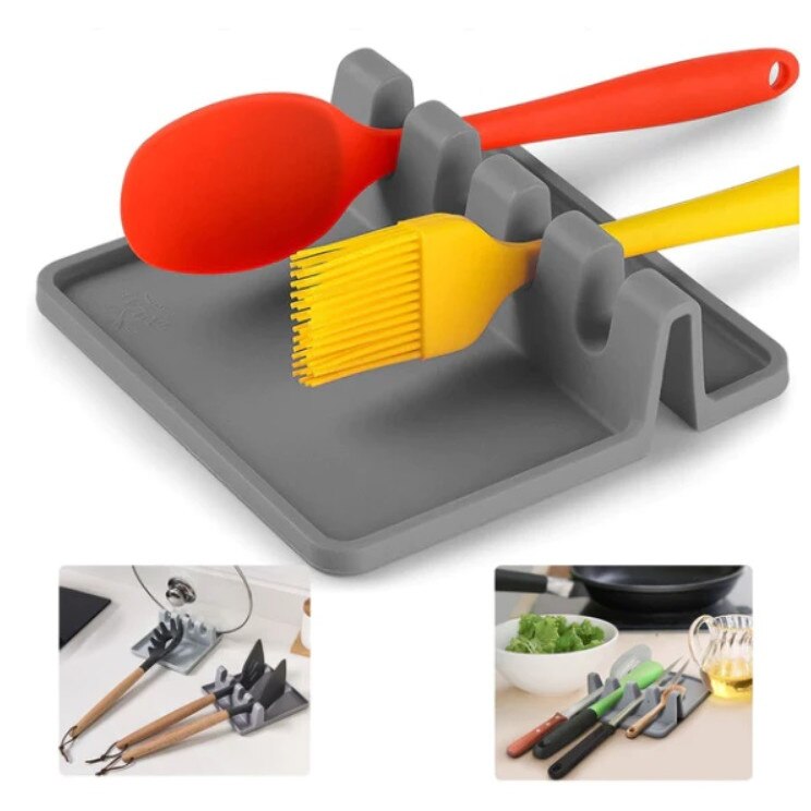 Suport pentru lingura, cu 4 orificii, silicon, gri, 13,5x14 cm, M Deco ...