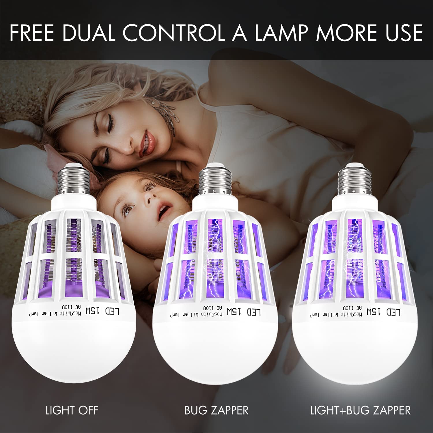 Set 3 becuri LED 2 in 1 cu lampa UV anti insecte Echo Soul, aparat anti tantari, muste ...