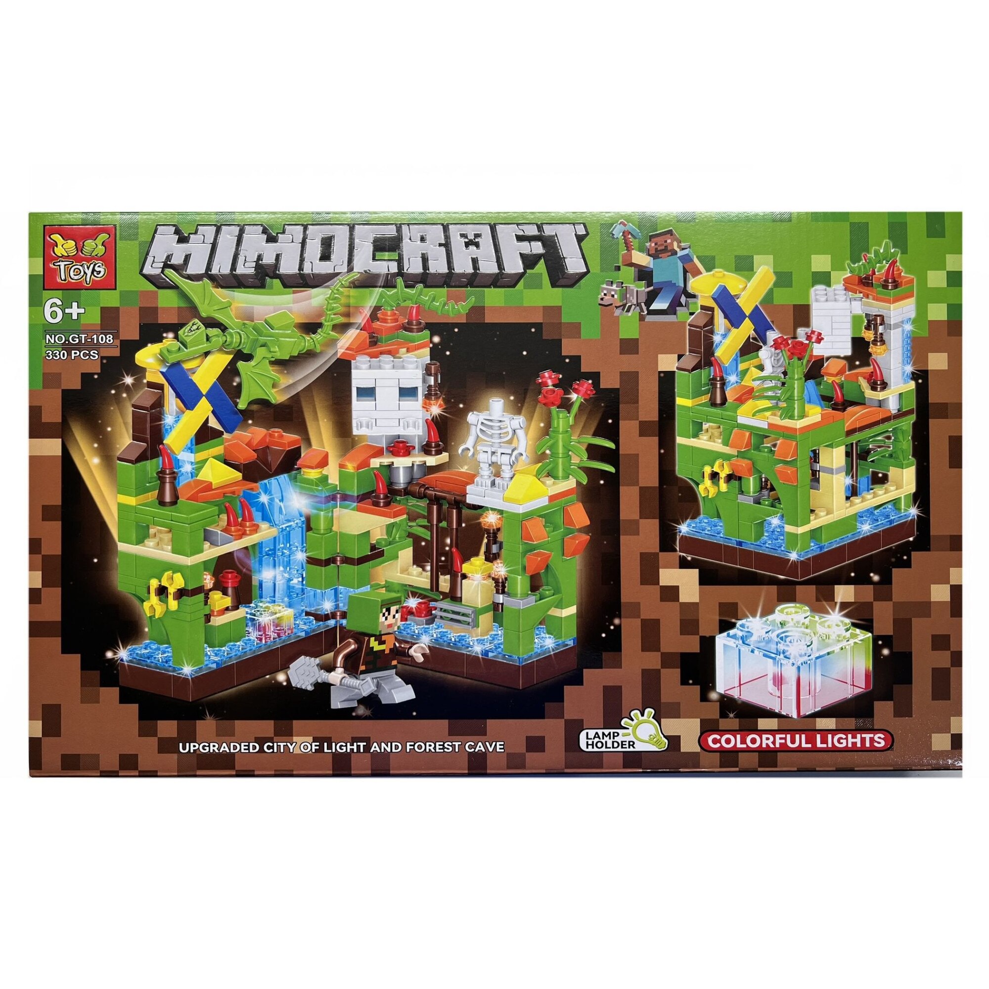 Set de constructie City of Light Minecraft cu lampa LED 330 piese Verde ...