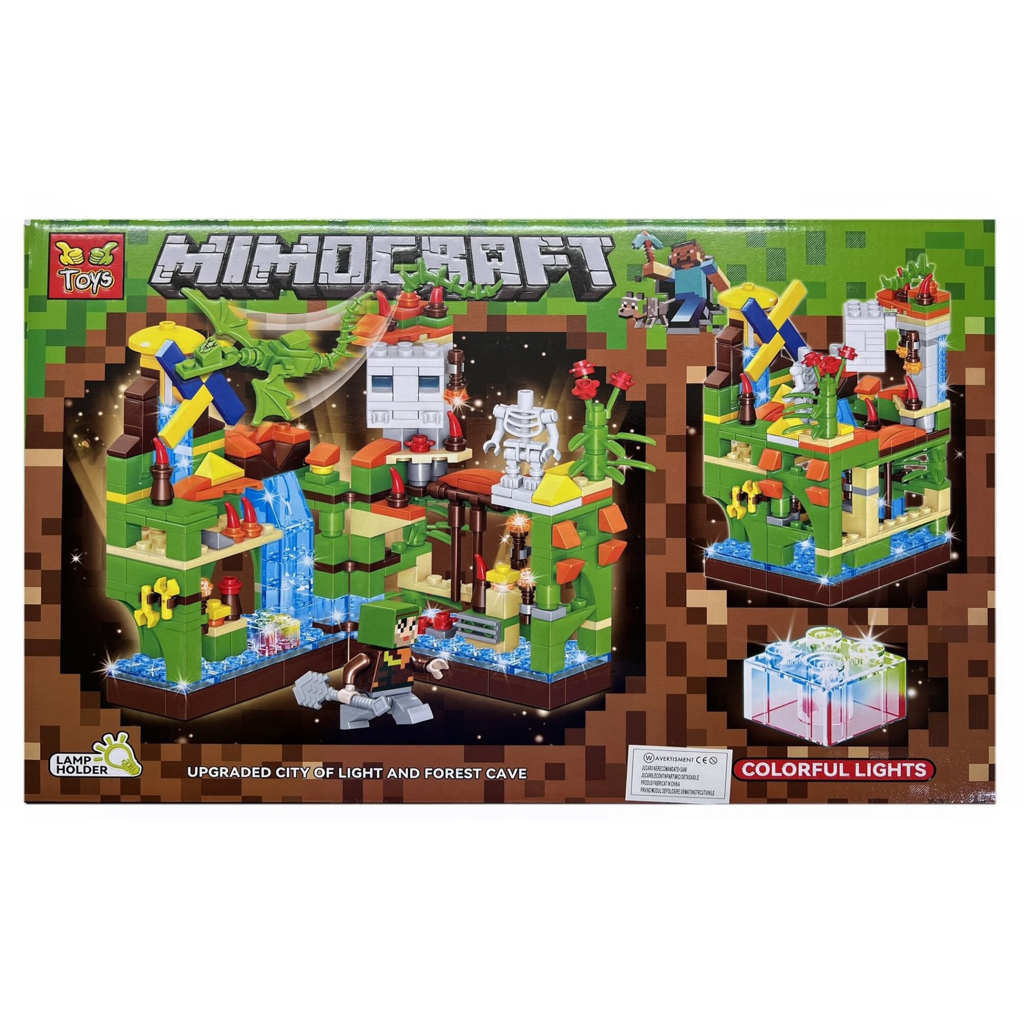Set de constructie City of Light Minecraft cu lampa LED 330 piese Verde ...
