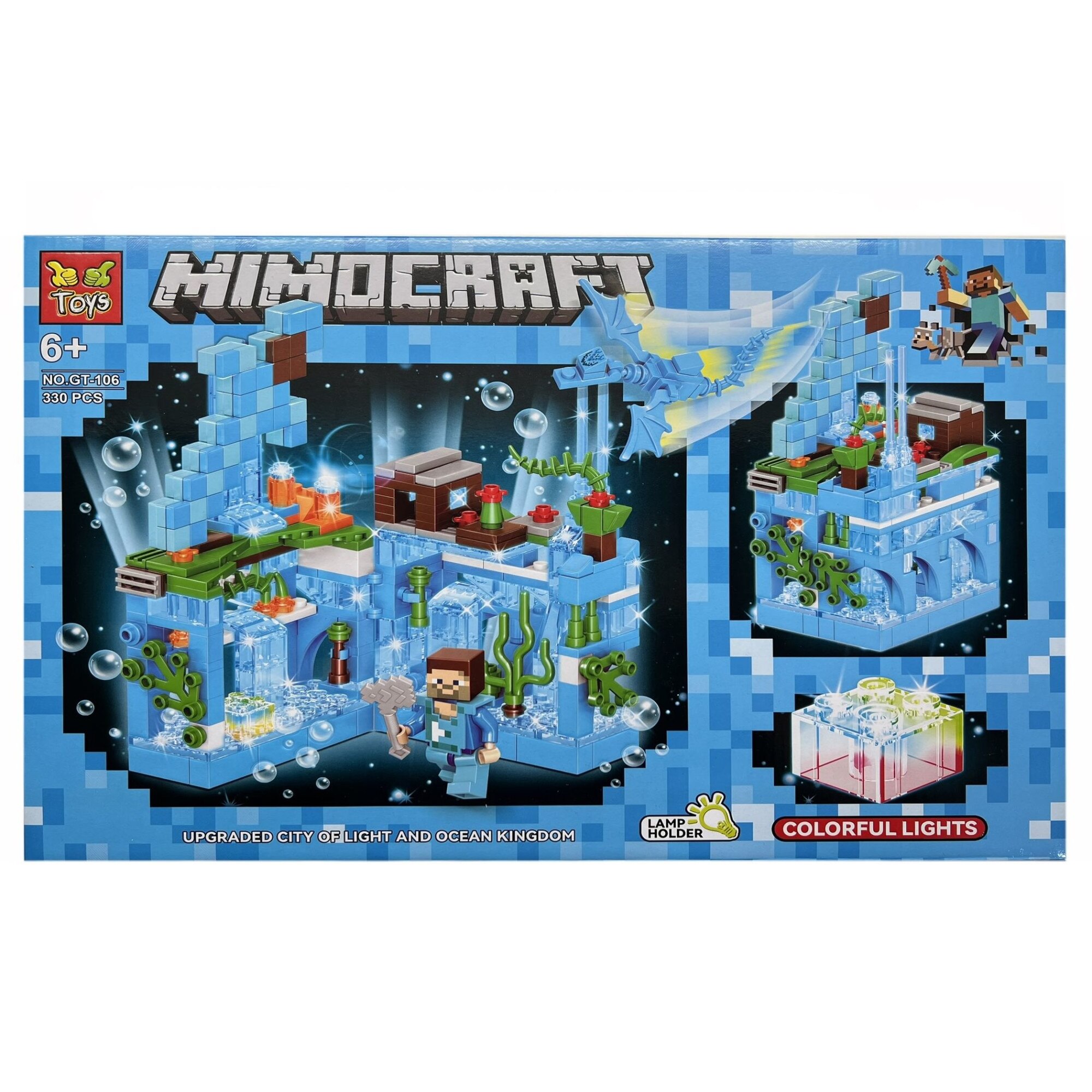 Set de constructie City of Light Minecraft cu lampa LED 330 piese ...