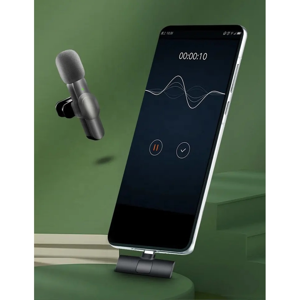 Microfon Lavaliera profesionala Wireless Type C/Iphone, portabil pentru ...