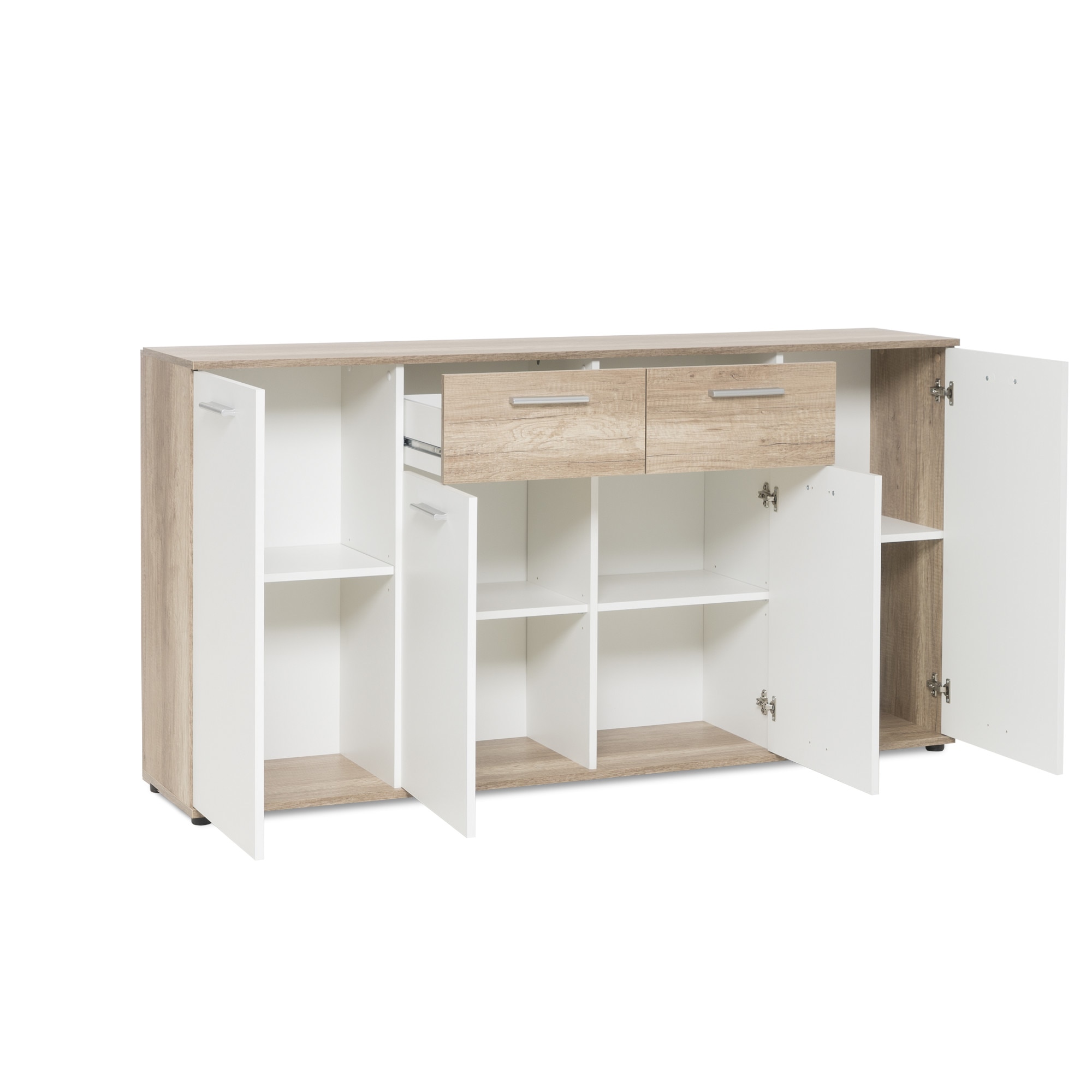 Comoda cu 2 sertare, 4 usi, 160x85x35 cm, stejar sonoma/alb, pentru ...