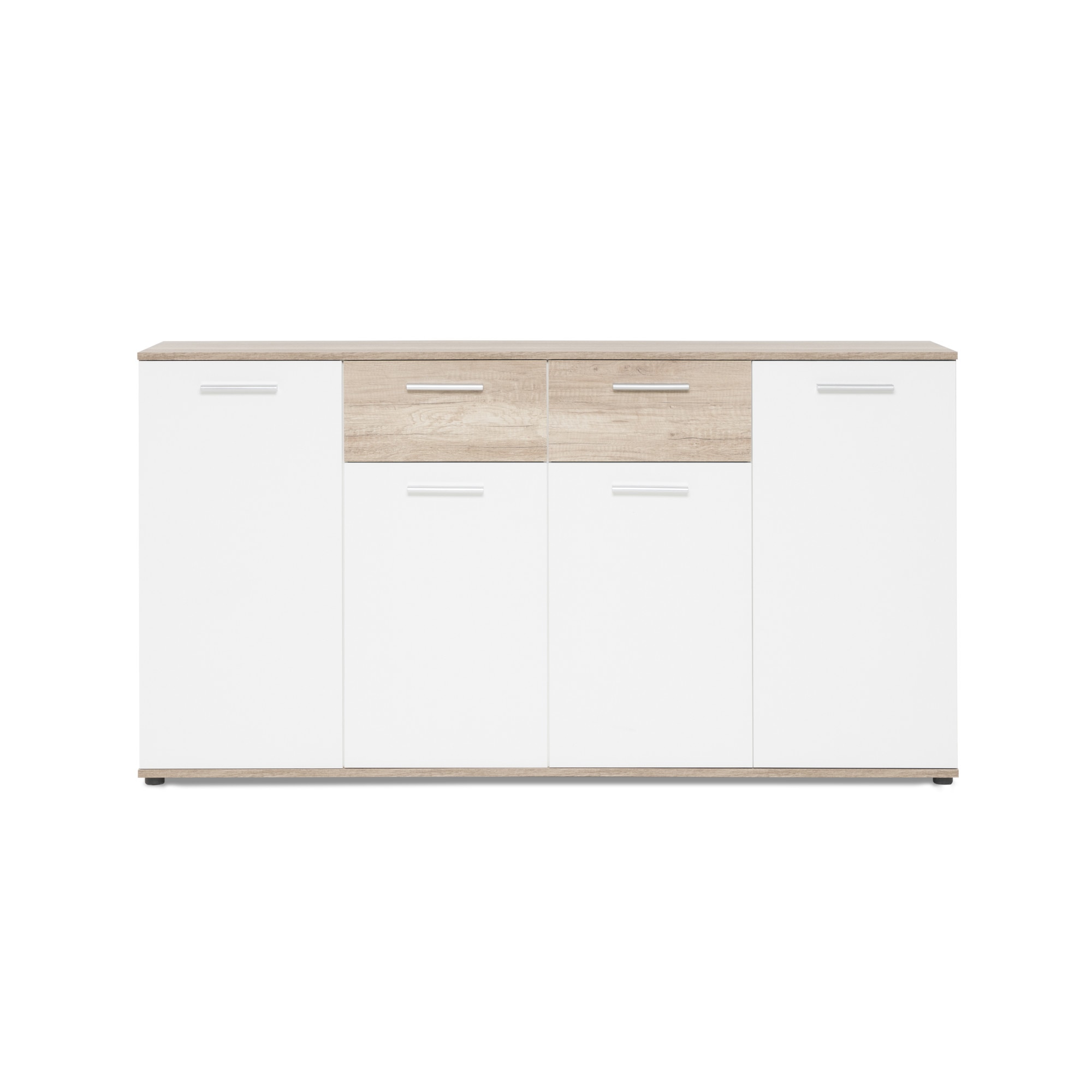 Comoda cu 2 sertare, 4 usi, 160x85x35 cm, stejar sonoma/alb, pentru ...
