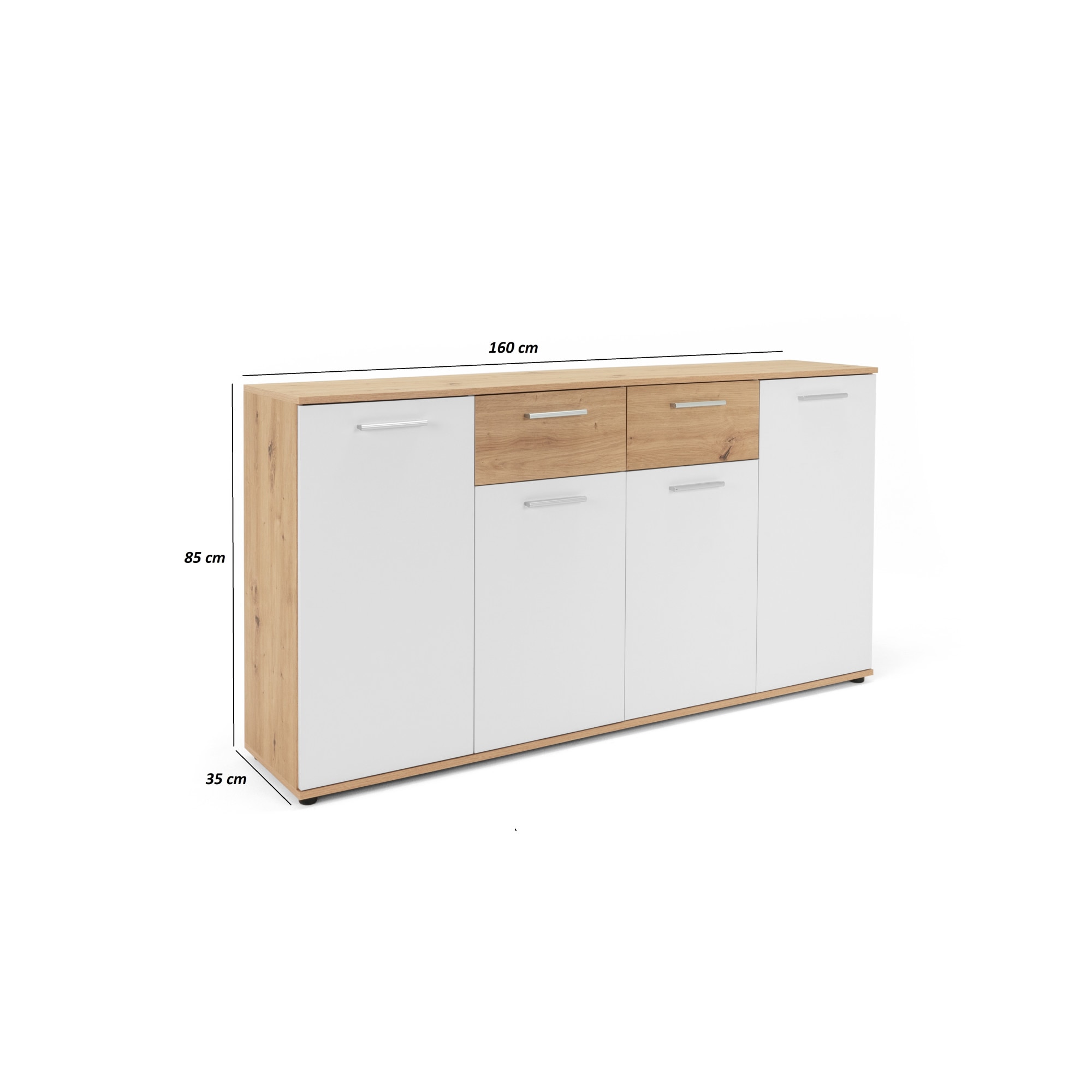 Comoda cu 2 sertare, 4 usi, 160x85x35 cm, stejar artisan/alb, pentru ...
