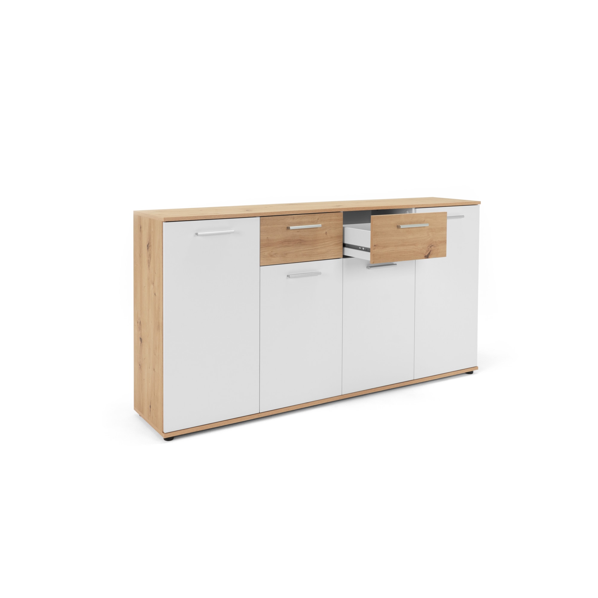Comoda cu 2 sertare, 4 usi, 160x85x35 cm, stejar artisan/alb, pentru ...