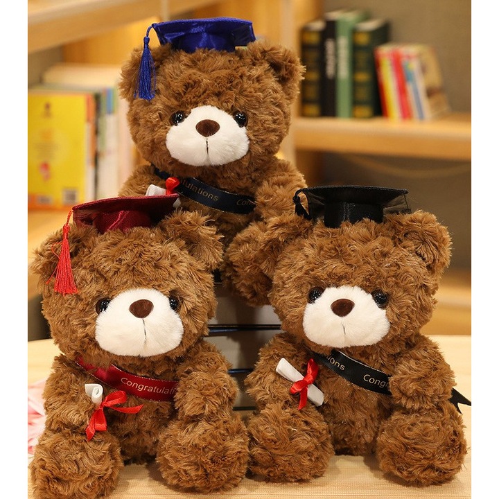 2023 Ballagási Plüss maci, barna színű, piros kalap, 23 cm, elegáns ...