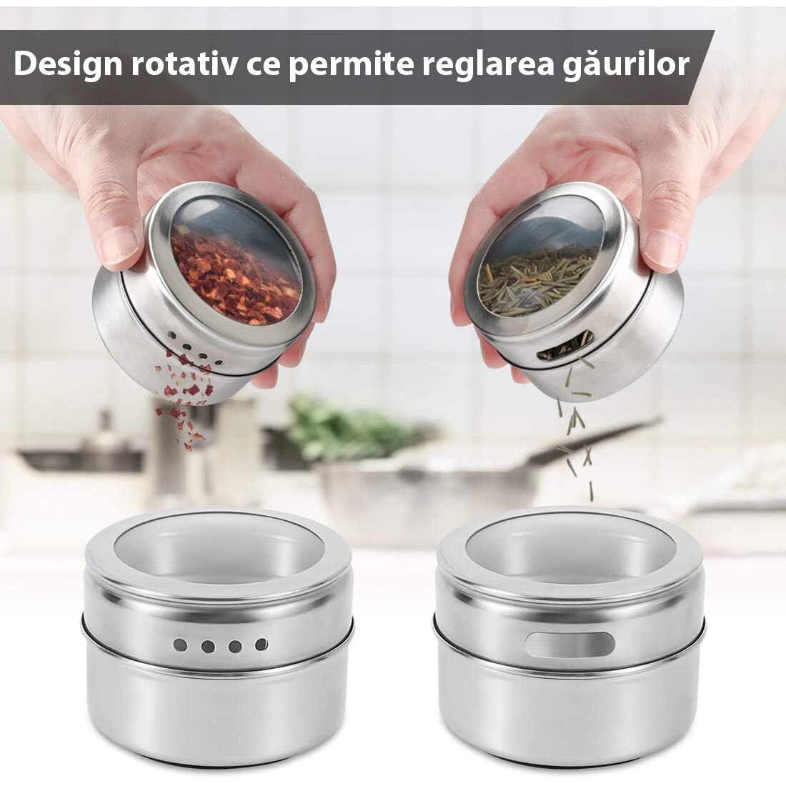 Set de 3 Recipiente Magnetice pentru Condimente, 100ml, cu Etichete si ...