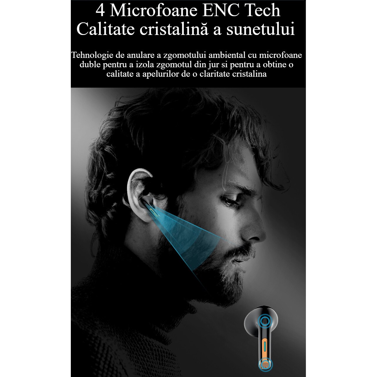 Casti audio wireless tip earbuds, Ultracreativ, Bluetooth 5.3, Control ...