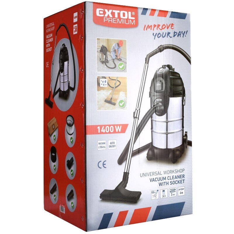 Aspirator industrial, Extol Premium, umed si uscat, 30l, 1400W - eMAG.ro